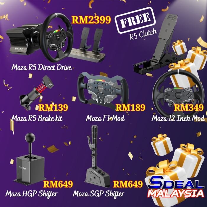 MOZA RACING R5 DIRECT DRIVE DD COMPLETE SET 2/3 PEDALS WITH STEERING WHEEL
